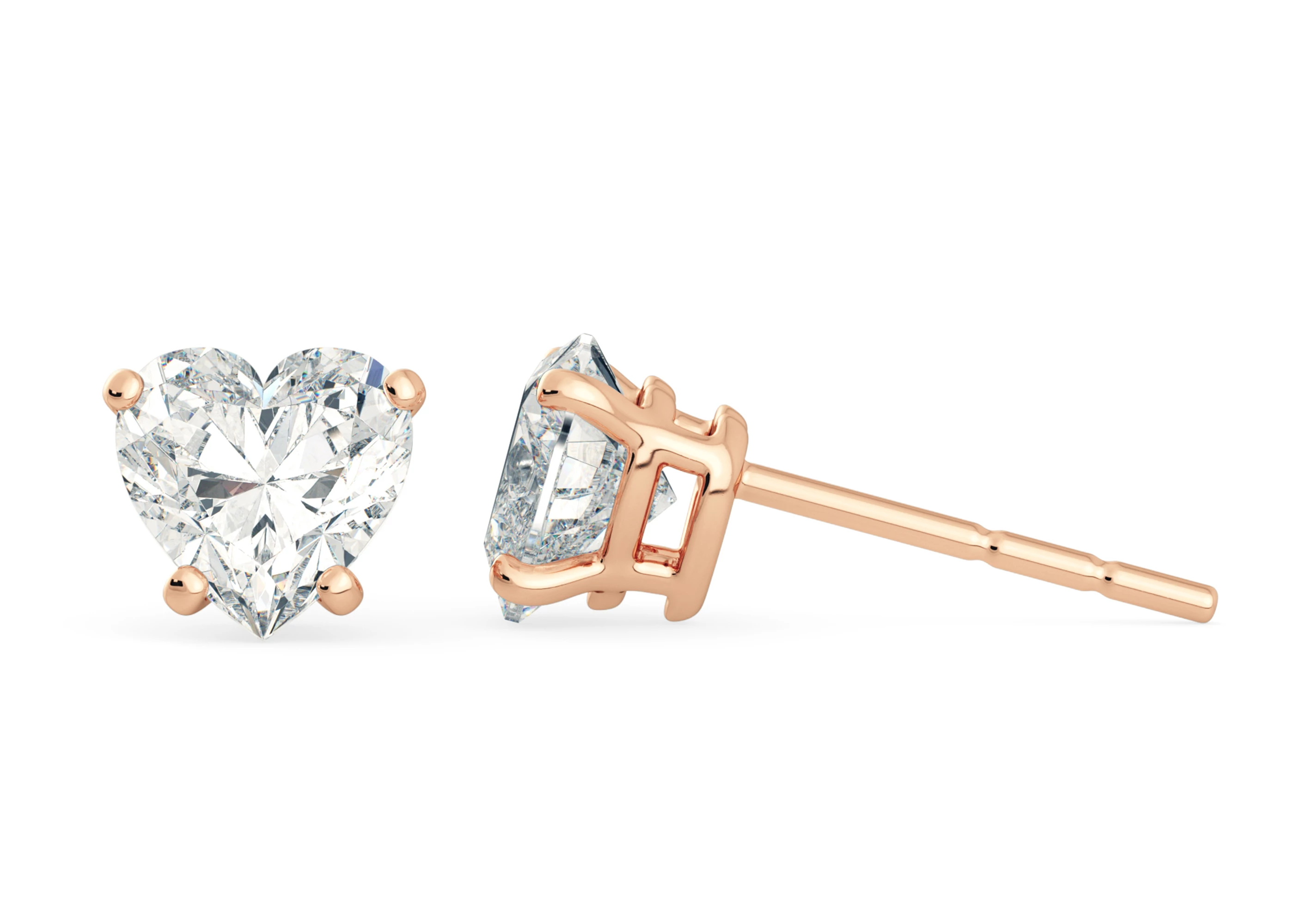 Ettore Heart Diamond Stud Earrings in 18K Rose Gold with Screw Backs ...