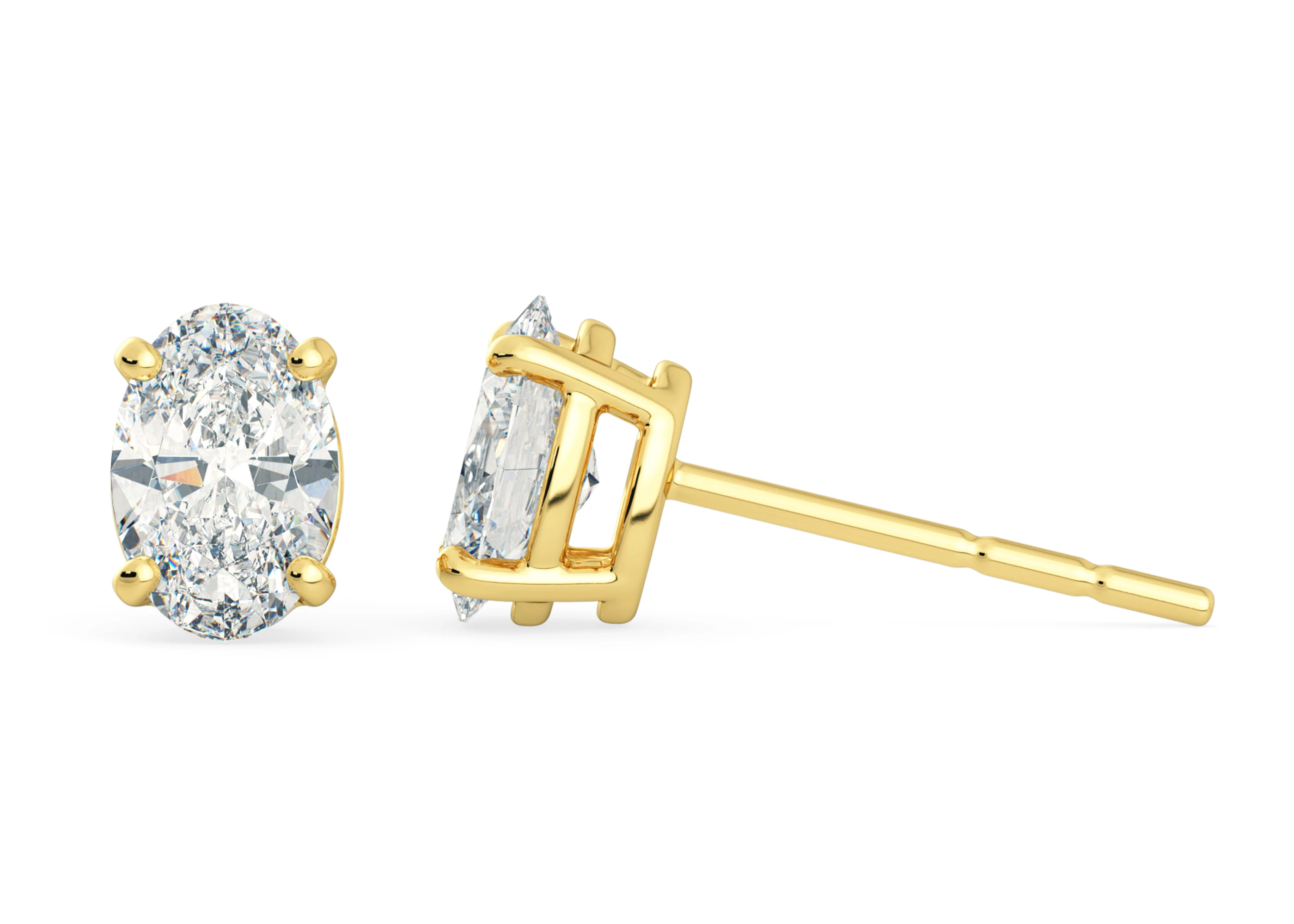 One Carat Lab Grown Oval Diamond Stud Earrings in 18K Yellow Gold ...