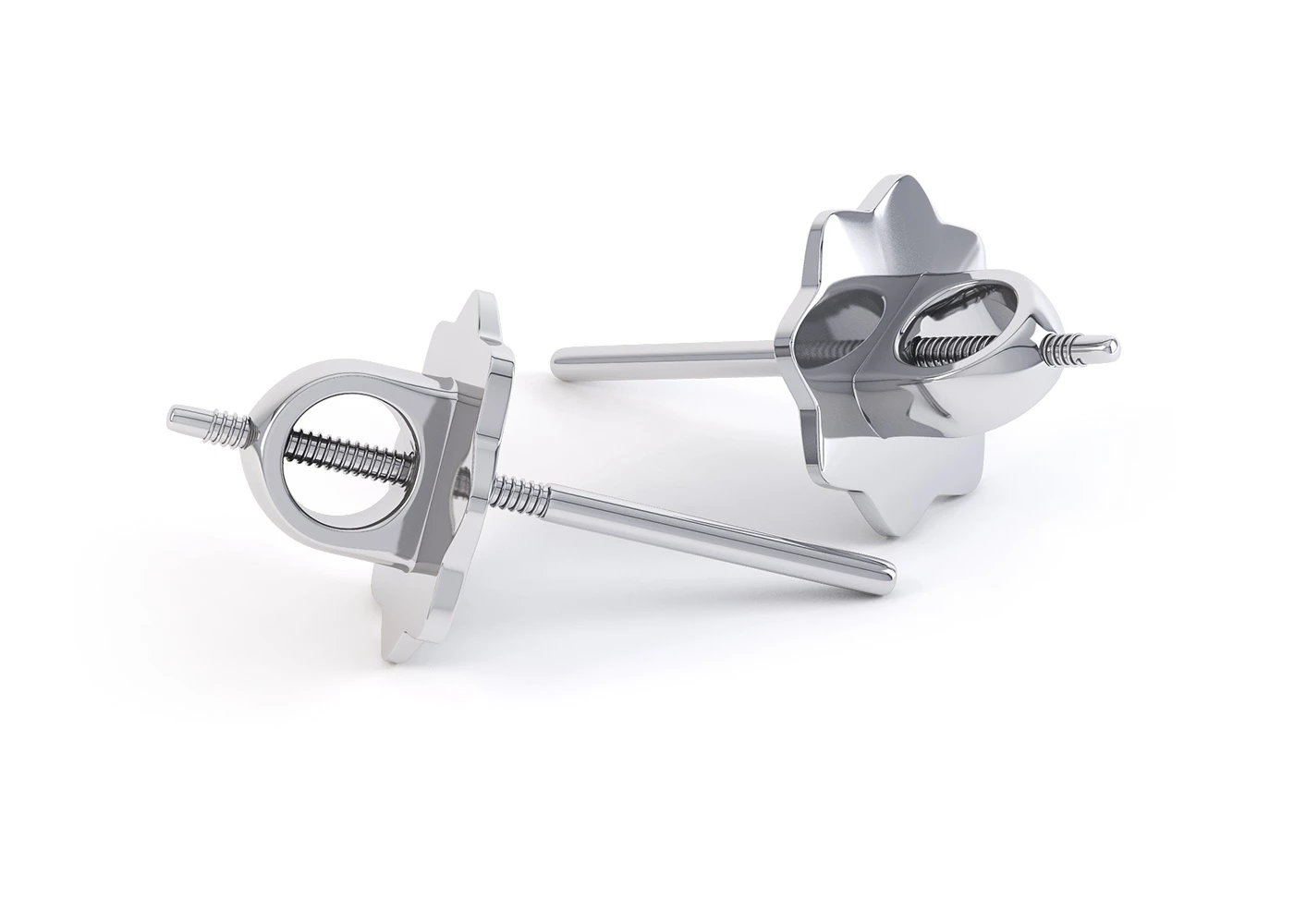 Bellezza Round Brilliant Diamond Stud Earrings in Platinum with Screw ...