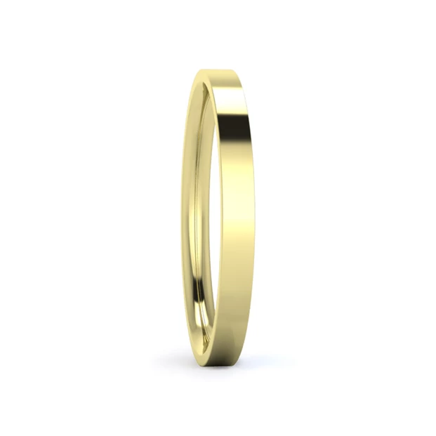 18K Yellow Gold 2mm Light Weight Flat Court Wedding Ring | Quality Diamonds