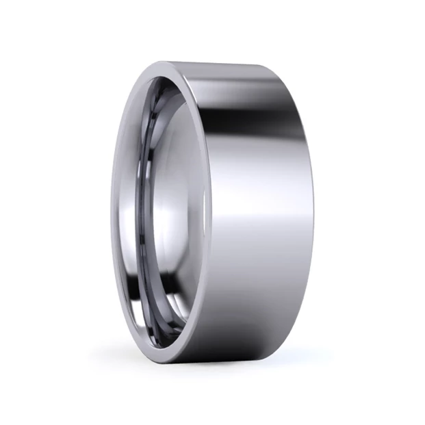 18K White Gold 7mm Medium Weight Flat Court Wedding Ring | Quality Diamonds