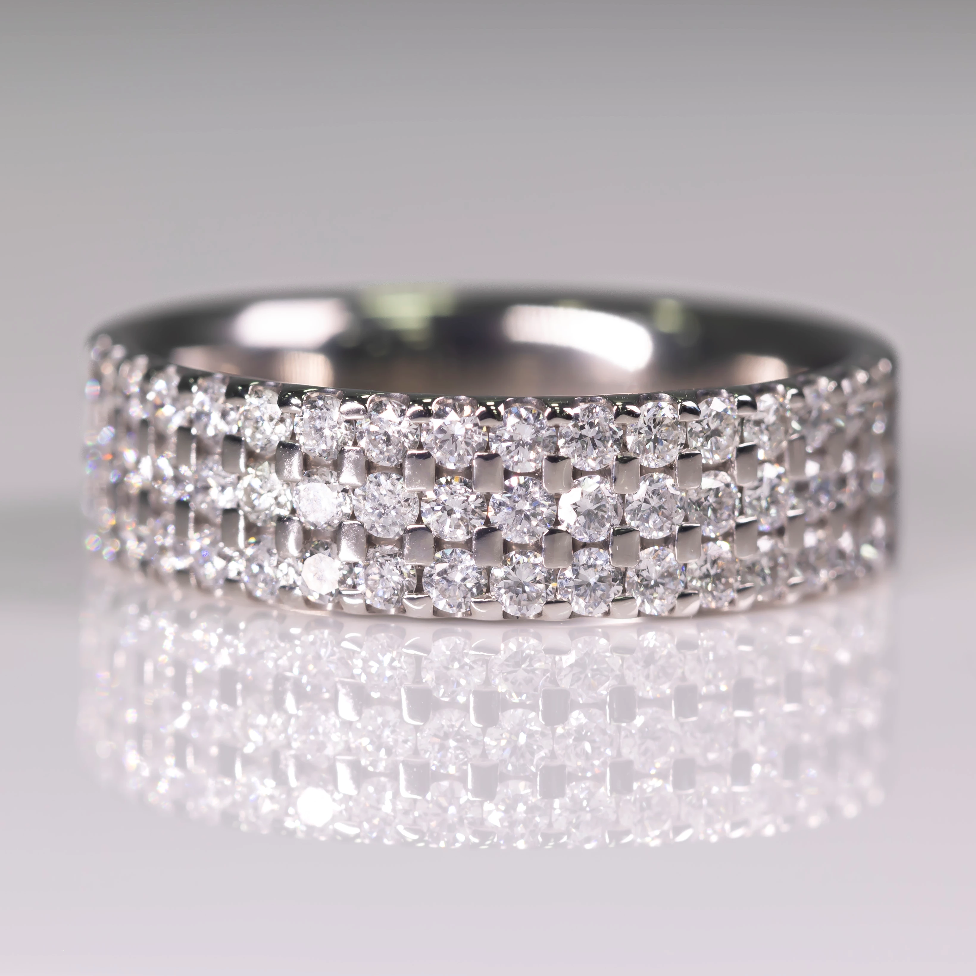 Platinum Three Row Micro-Claw Diamond Set Ring | Quality Diamonds