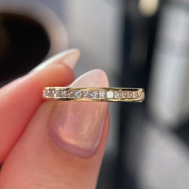18K Yellow Gold 2.5mm Half Princess Channel Set Diamond Ring | Quality ...