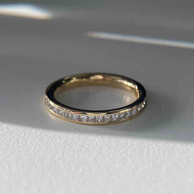 18K Yellow Gold 2.5mm Half Princess Channel Set Diamond Ring | Quality ...