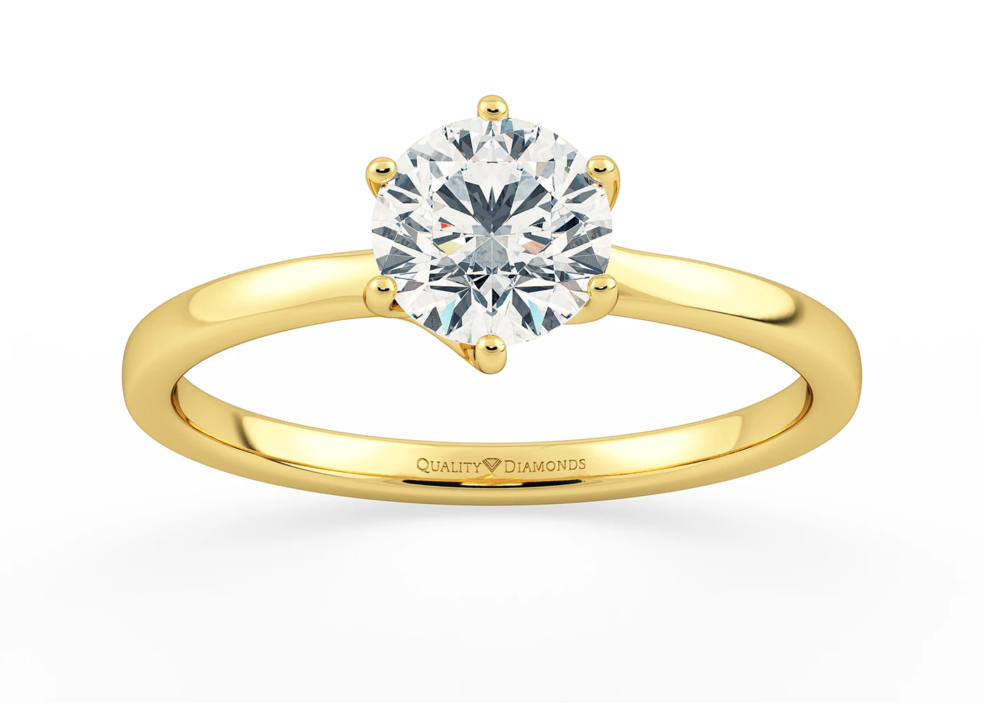 Six Claw Round Brilliant Cura Diamond Ring in 18K Yellow Gold | Quality ...